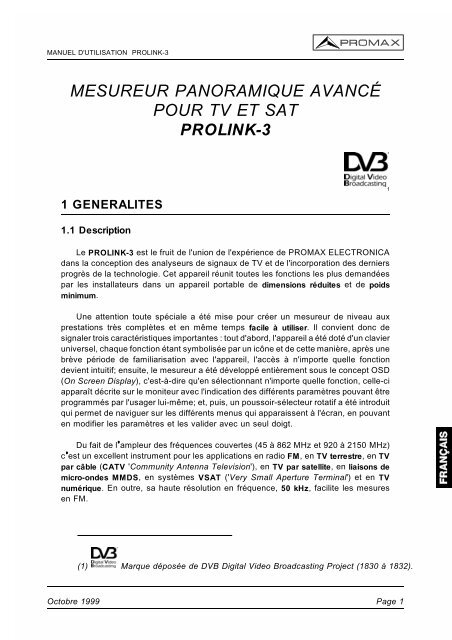 Manuel d'utilisation PROLINK-3 - Promax