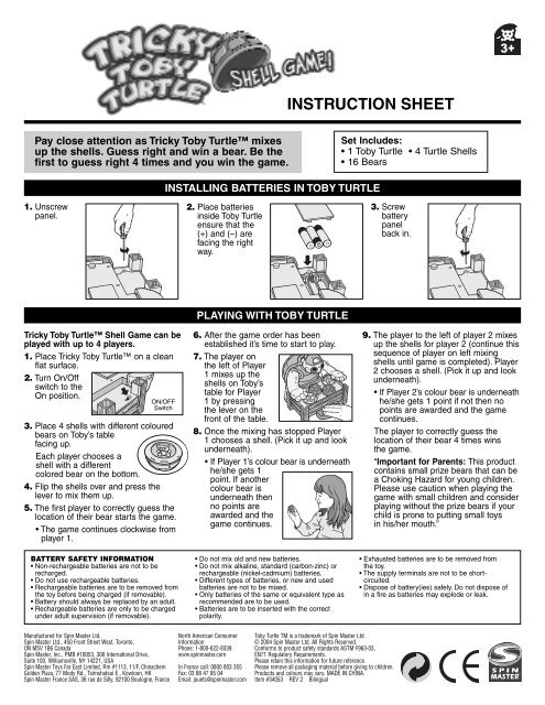 INSTRUCTION SHEET - Spin Master