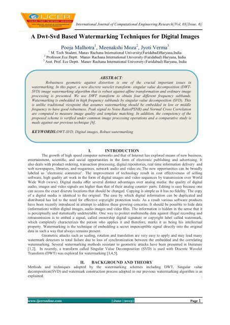 A Dwt-Svd Based Watermarking Techniques for Digital Images