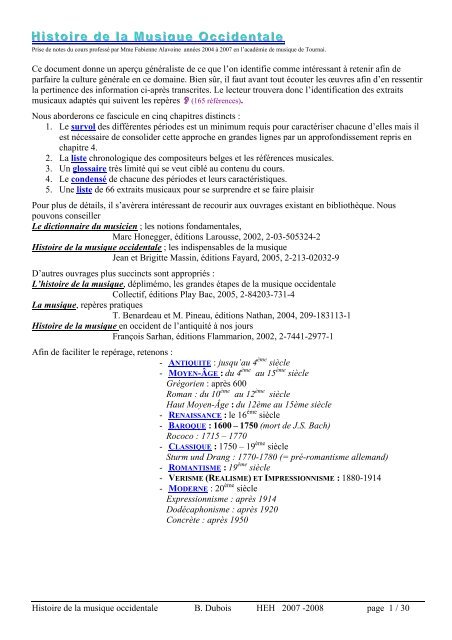 Histoire de la Musique Occidentale - Base