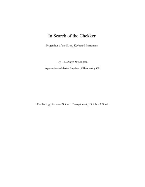 In Search of the Chekker - Aleyn's Instruments