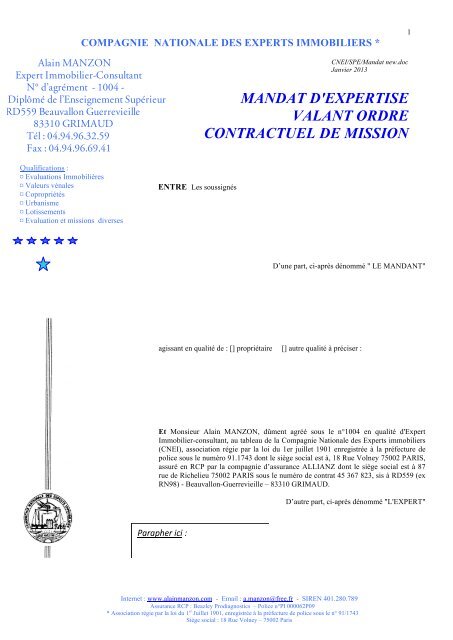 Modèle De mandat D'expertise Valant Ordre ... - Alain Manzon