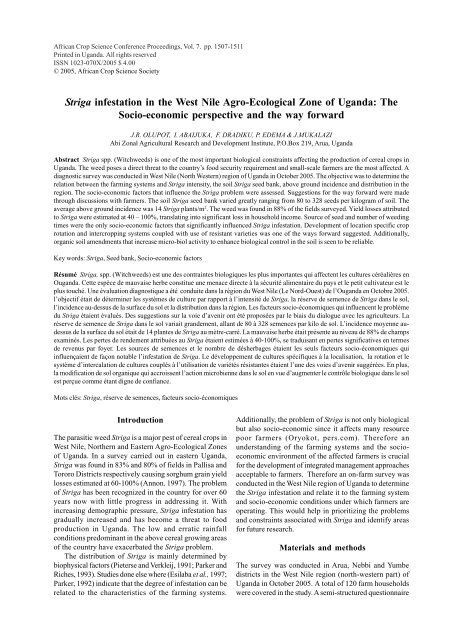 Striga infestation in the West Nile Agro-Ecological Zone of Uganda ...