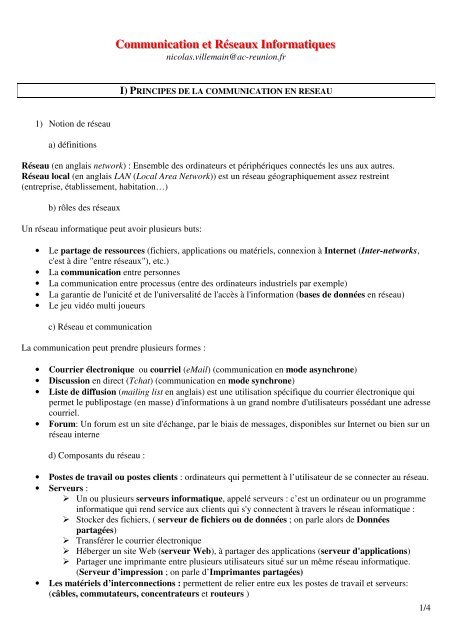 Communication et Réseaux Informatiques - Lycée de Vincendo