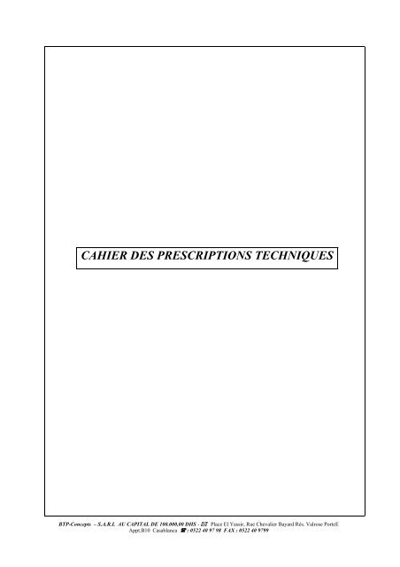 CAHIER DES PRESCRIPTIONS TECHNIQUES
