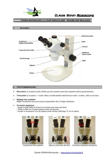 fiche technique microscopes - Claude Gonon Microscopie