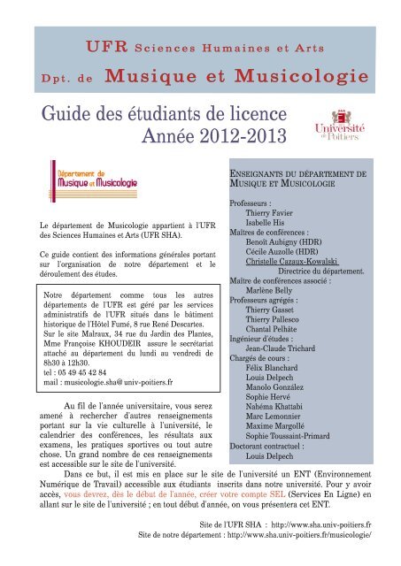 guide détaillé des cours [PDF - 8 Mo ] - UFR Sciences Humaines et ...
