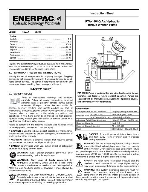 Manual de instrucciones - Enerpac
