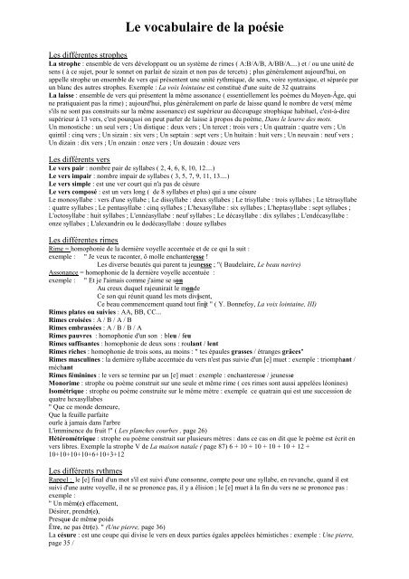 Le vocabulaire de la poésie