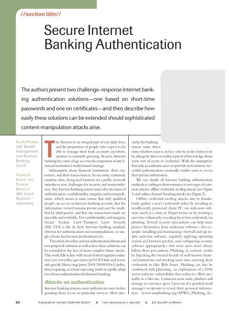 Secure Internet Banking Authentication - IBM Zurich Research ...
