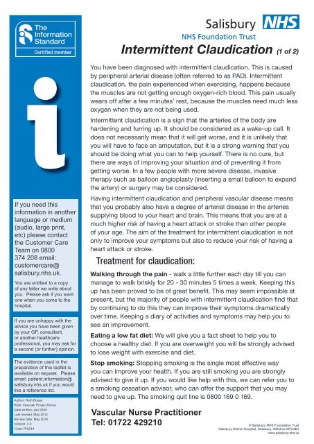 Intermittent Claudication - ICID - Salisbury NHS Foundation Trust