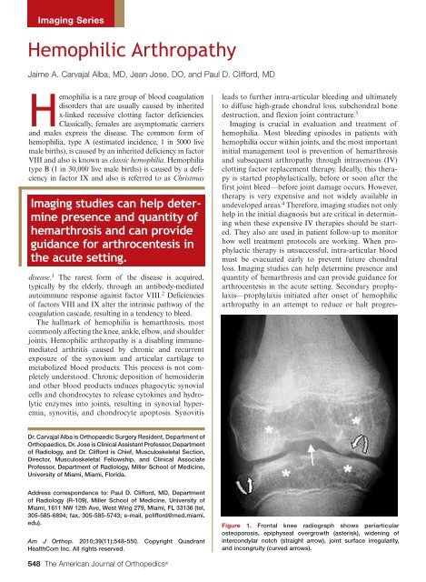 Hemophilic Arthropathy - The American Journal of Orthopedics