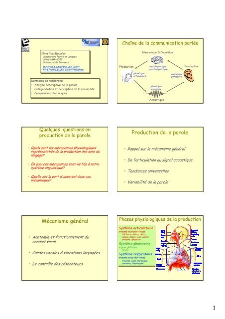 Chaîne de la communication parlée - Resodys
