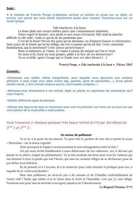 Vous trouverez ci-dessous quelques très beaux textes écrits par des ...