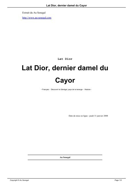 Lat Dior, dernier damel du Cayor - Au Senegal