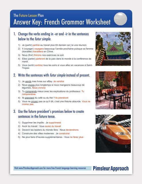Answer Key: French Grammar Worksheet - Pimsleur Approach