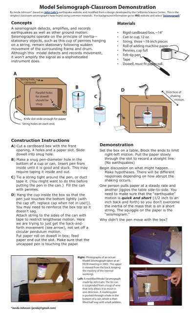 Model Seismograph-Classroom Demonstration - IRIS