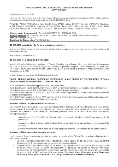 PROCES VERBAL DE LA REUNION DU CONSEIL MUNICIPAL EN ...