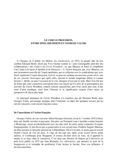 Le cercle Proudhon, entre Edouard Berth et Georges Valois