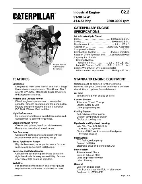 CATERPILLAR® ENGINE SPECIFICATIONS Industrial Engine 31 ...