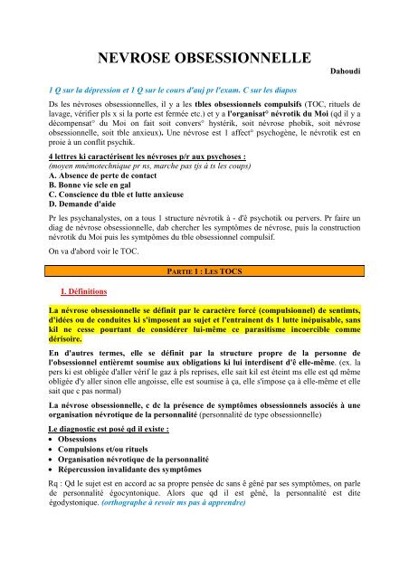 NEVROSE OBSESSIONNELLE - ifsi-paca