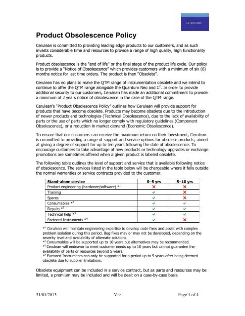 Product Obsolescence Policy - Cerulean