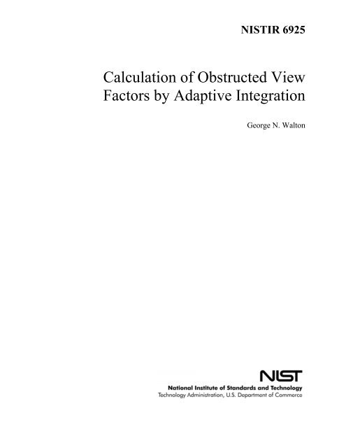Calculation of Obstructed View Factors by Adaptive Integration Calculation of Obstructed View Factors by Adaptive Integration