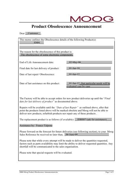 IDBS Product Obsolescence Announcement