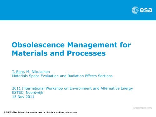 Obsolescence Management for Materials and ... - tdglobal - Nasa