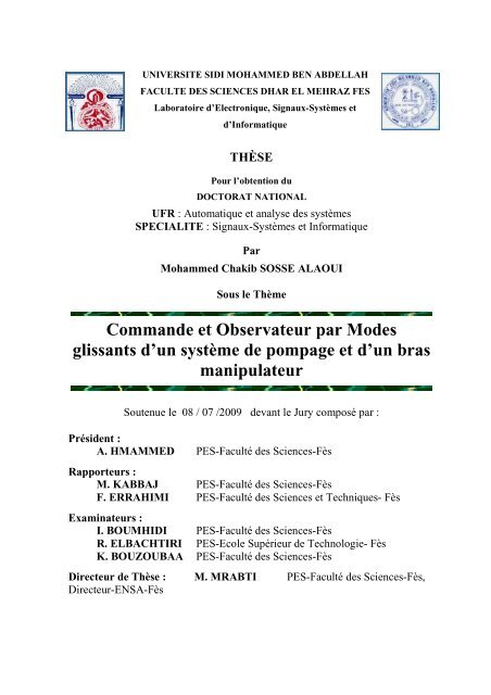 Commande et Observateur par Modes glissants d'un ... - Toubkal