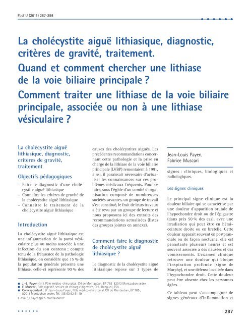 La cholécystite aiguë lithiasique, diagnostic, critères de gravité ...