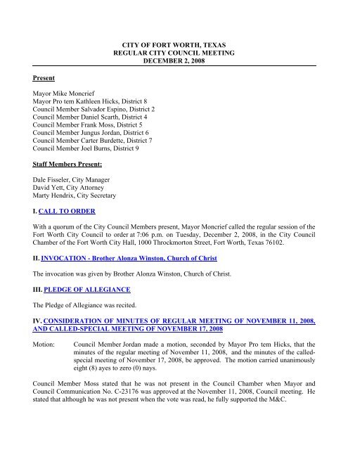 December 2, 2008 - City of Fort Worth