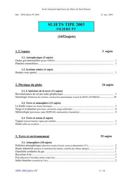 SUJETS TIPE 2003 FILIERE PT - Scei