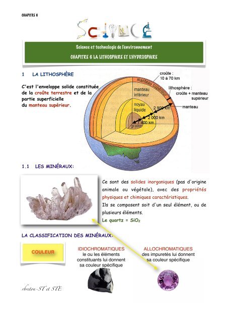 Chapitre 6 La Lithosphère et l'Hydrosphère - LA SCIENCE ET ...