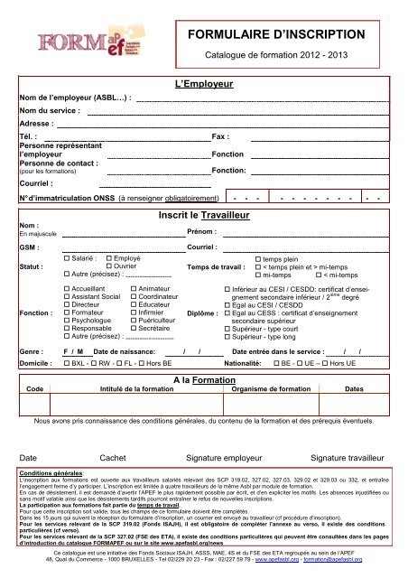 Formulaire d'inscription (format pdf - APEF