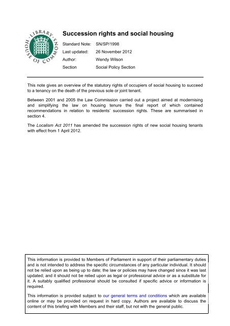 Succession rights and social housing - Parliament