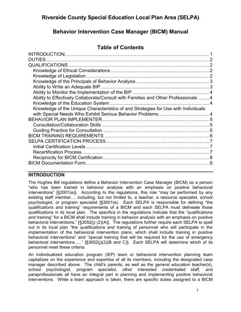 Behavior Intervention Case Manager Manual - Riverside County ...