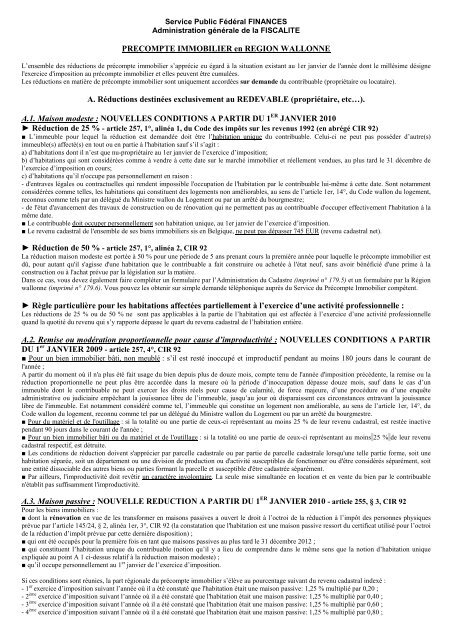 PRECOMPTE IMMOBILIER en REGION ... - Fiscus.fgov.be