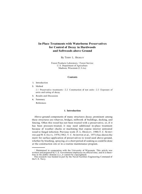 In-Place Treatments with Waterborne Preservatives for Control of ...