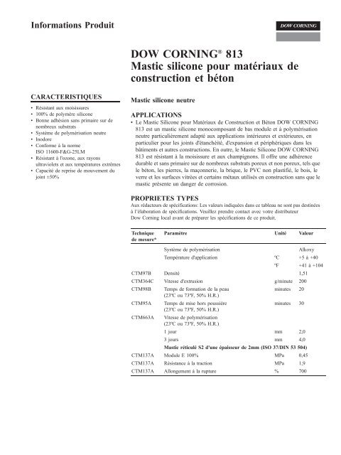 DOW CORNING® 813 Mastic silicone pour ... - Bestekservice