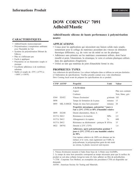 DOW CORNING® 7091 Adhésif/Mastic - SF composites