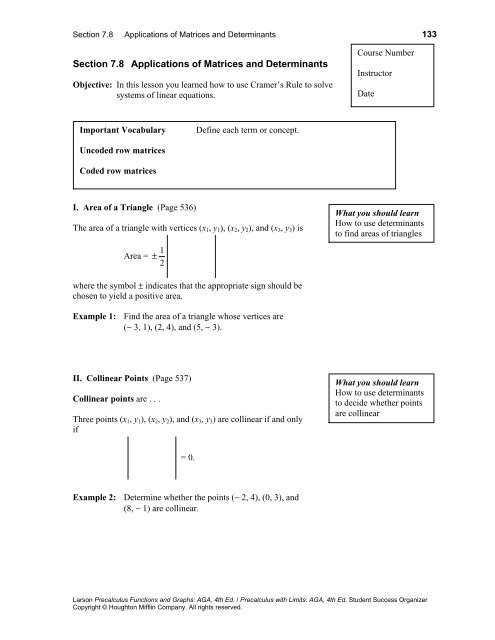 7.8 Applications of Matrices and Determinants - Cengage Learning