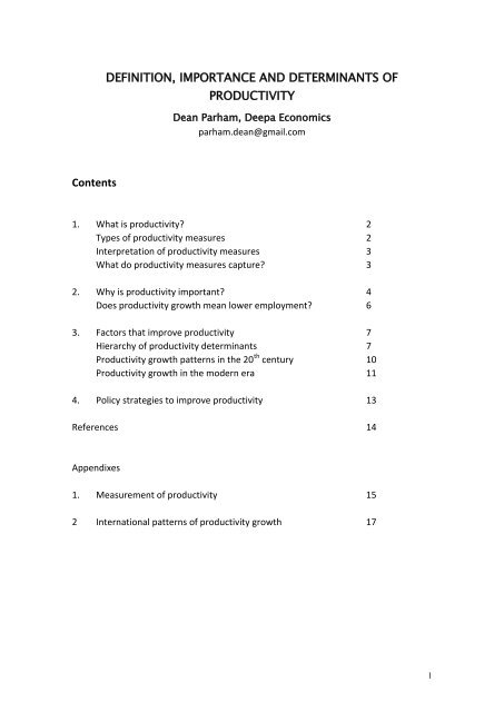 Definition, Importance and Determinants of Productivity