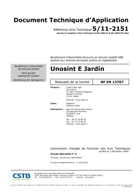 Document Technique d'Application Unosint E Jardin