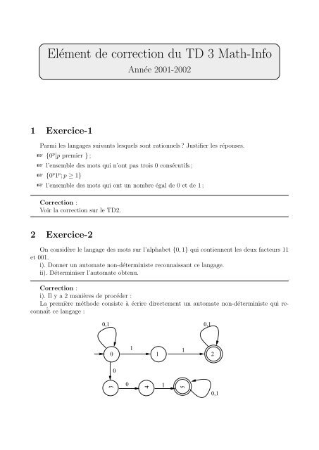 Elément de correction du TD 3 Math-Info