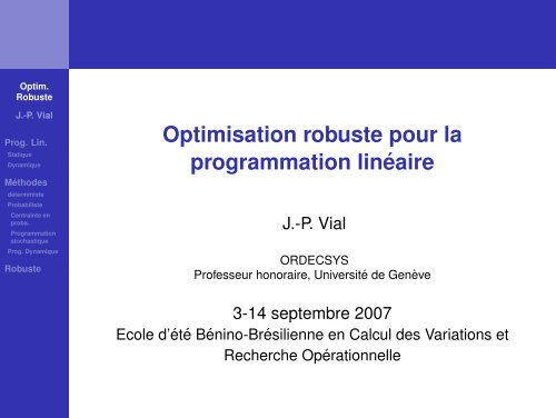 cours 1 : Optimisation robuste pour la programmation linéaire