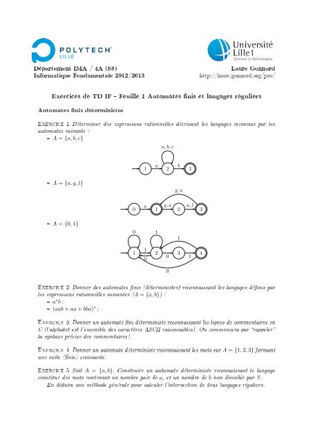 Exercices De Td If Feuille 1 Automates Finis Et Langages Réguliers
