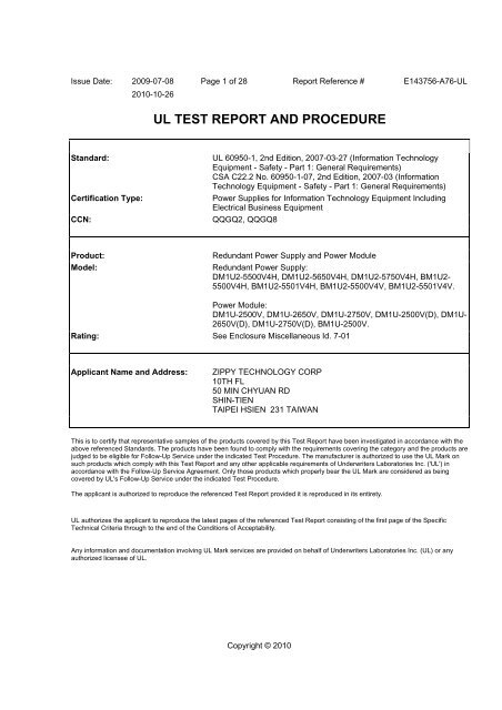 UL TEST REPORT AND PROCEDURE - ZIPPY