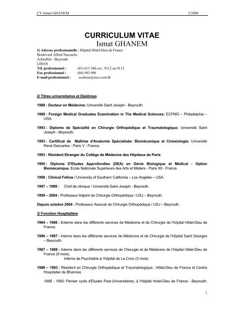 CURRICULUM VITAE Ismat GHANEM - Université Saint-Joseph