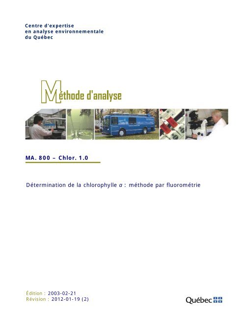 Détermination de la chlorophylle a : méthode par fluorométrie